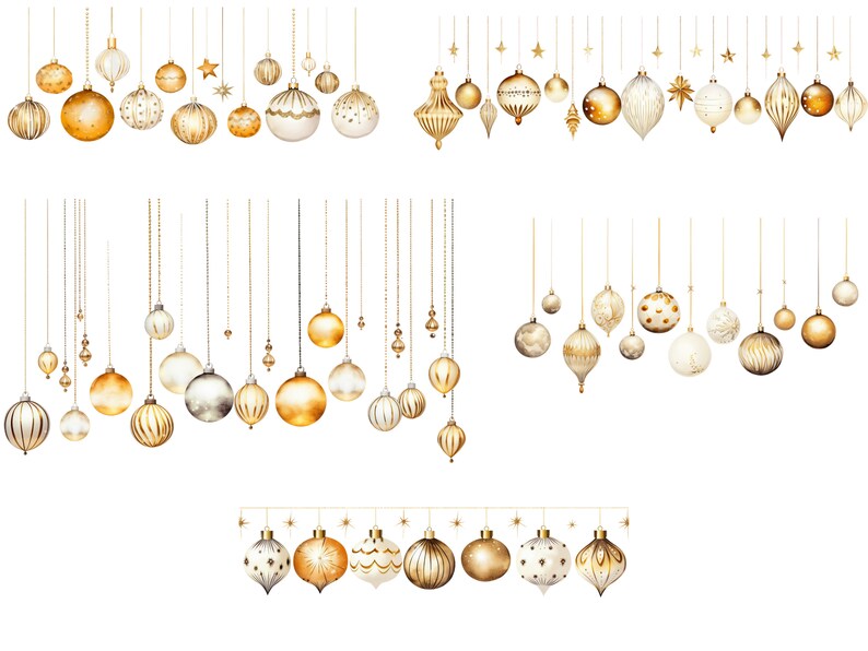 Hanging Ornaments Clipart Gold DIGITAL DOWNLOAD Christmas - Etsy