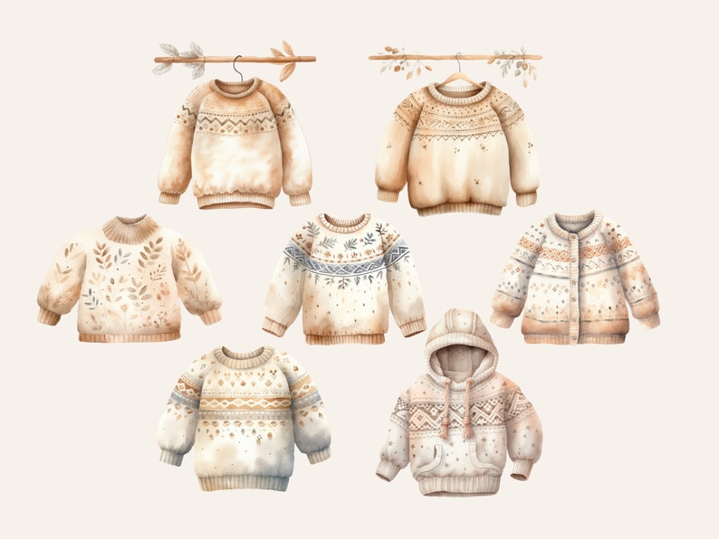 Winter Sweaters Clipart, DIGITAL DOWNLOAD, Sweater Weather Illustration ...