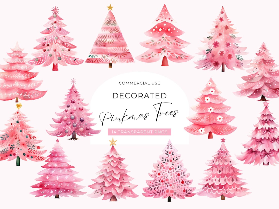 Pink Christmas Tree Clipart, DIGITAL DOWNLOAD, Candy Pink Retro ...