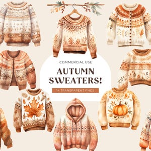 Autumn Sweater Watercolor Clipart, DIGITAL DOWNLOAD Fall Sweater ...