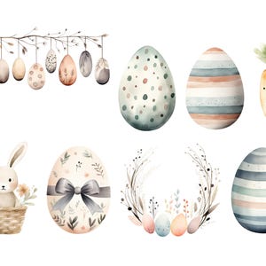 Cute Easter Bunny Clipart, DIGITAL DOWNLOAD, Pastel Watercolor Spring ...