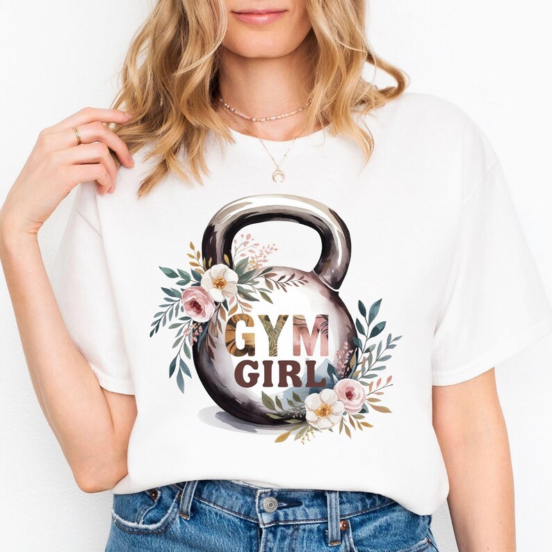 Gym Girl PNG, Fitness Sublimation Design, Kettlebell Clipart, Digital ...