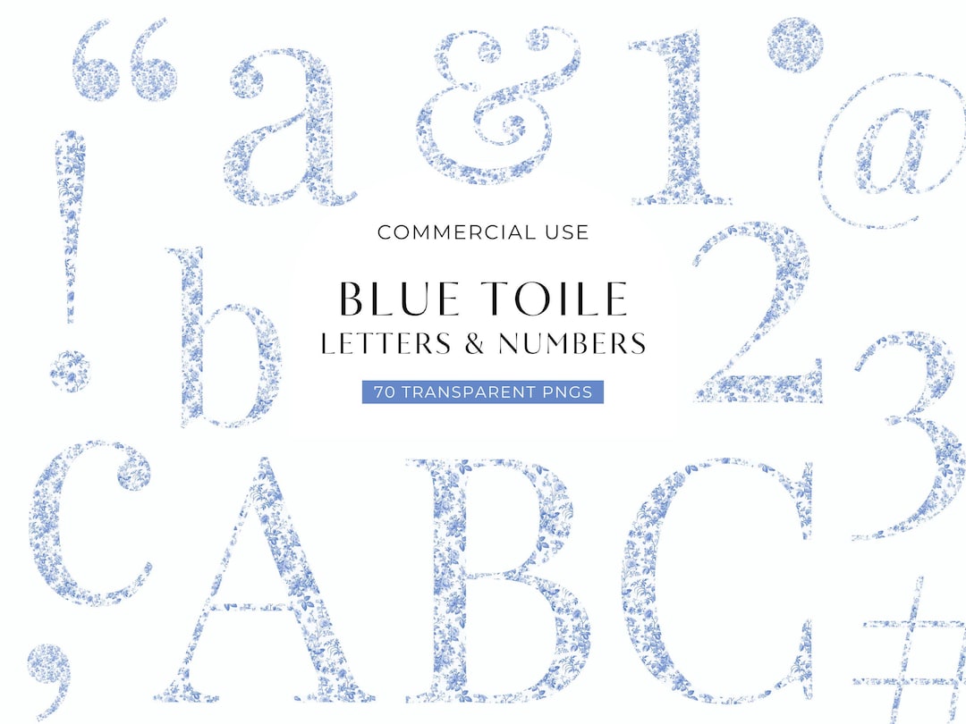 Blue Chinoiserie Alphabet Clipart, Watercolor Toile Letter Clip Art ...