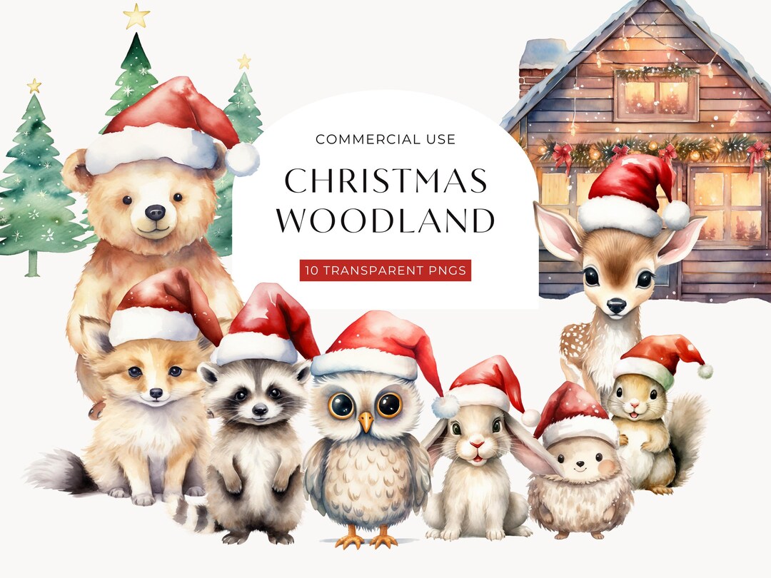 Christmas Woodland Animal Clipart, DIGITAL DOWNLOAD, Cute Baby Forest ...
