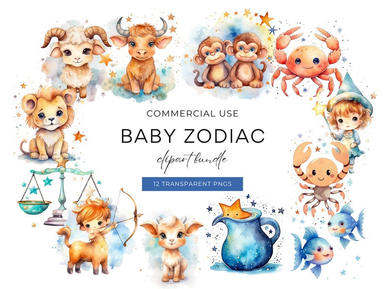 Zodiac Signs Clipart Baby DIGITAL DOWNLOAD Astrology Star - Etsy