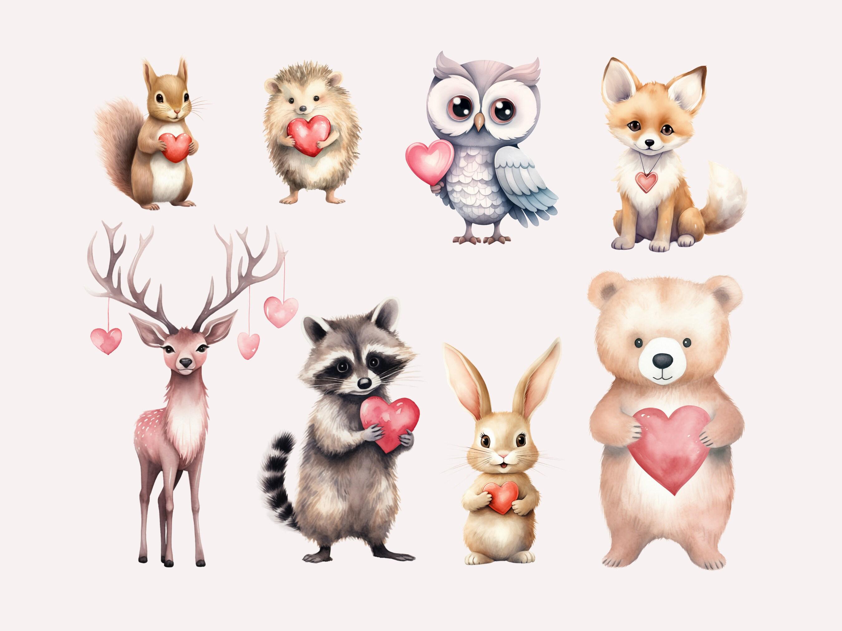 Woodland Animals Clipart Valentines, DIGITAL DOWNLOAD, Forest Creatures ...