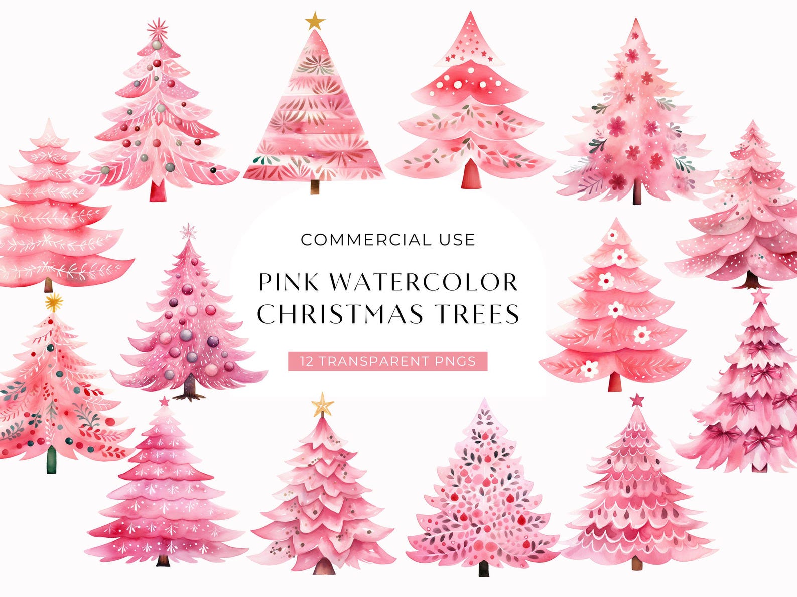 Pink Christmas Tree Clipart, DIGITAL DOWNLOAD, Candy Pink Retro ...