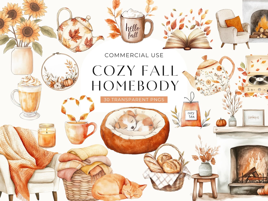 Cozy Watercolor Autumn Clipart, DIGITAL DOWNLOAD, Fall Clip Art ...