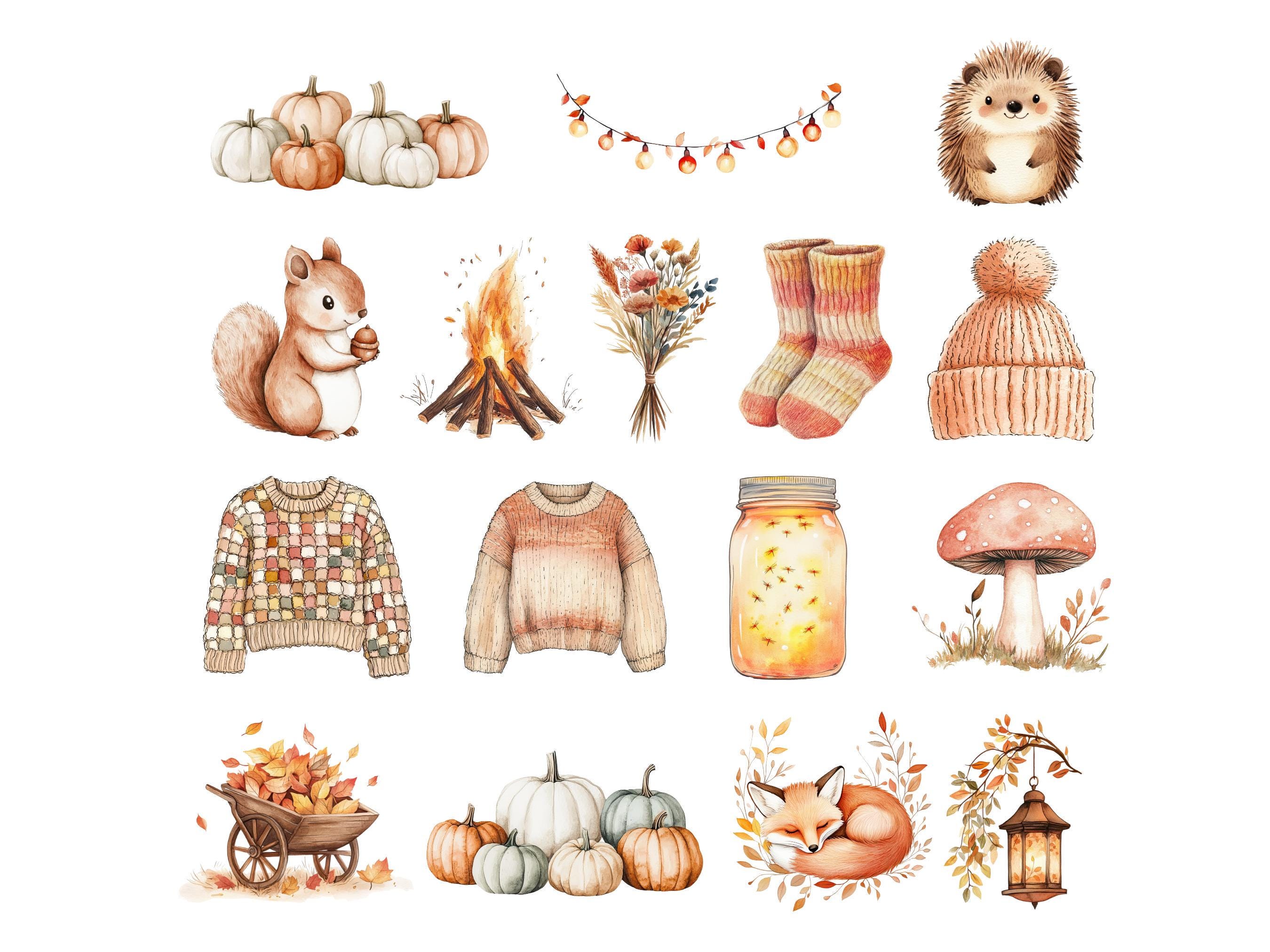 Cozy Watercolor Fall Clipart, DIGITAL DOWNLOAD, Autumn Clip Art ...
