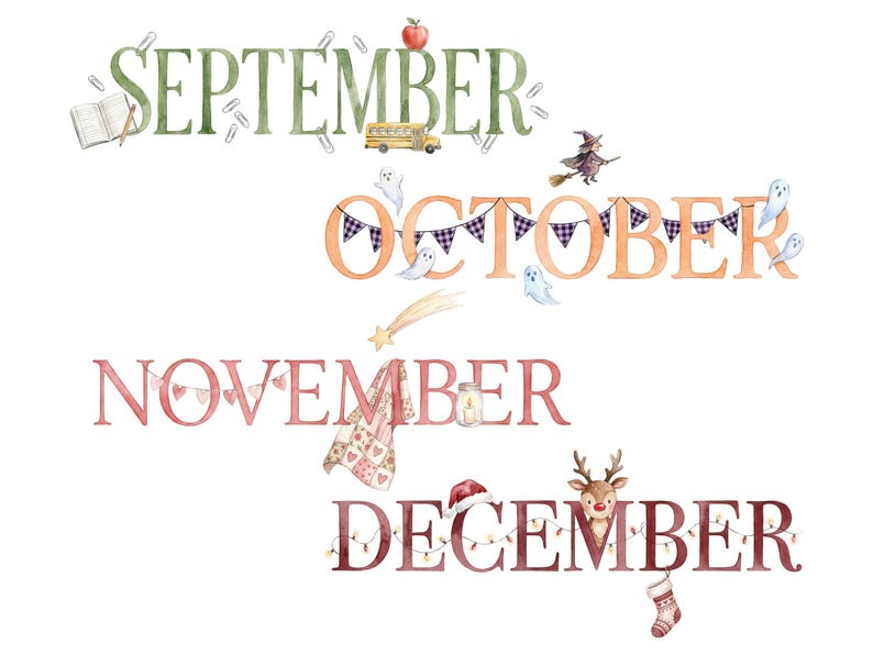 Month Clipart Commercial Use, Watercolor Planner Clip Art, Printable ...