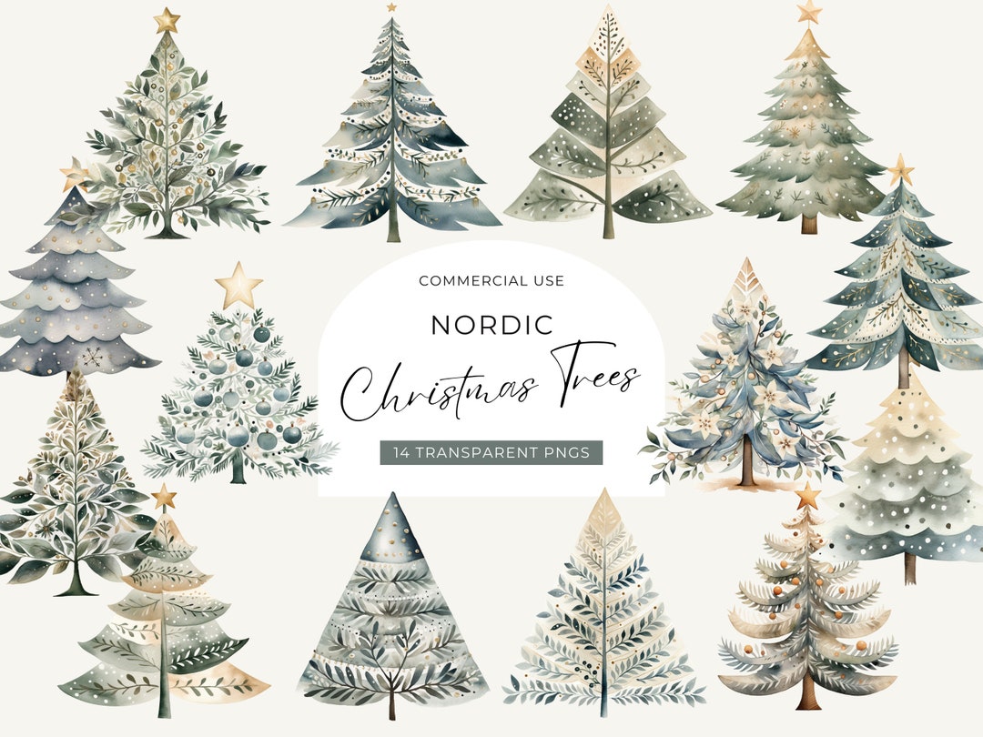 Nordic Christmas Tree Clipart, DIGITAL DOWNLOAD, Scandinavian Christmas ...
