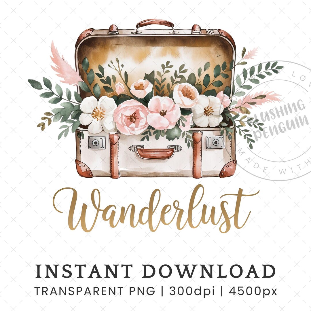 Wanderlust PNG, Adventure Sublimation Design, Vintage Floral Suitcase ...