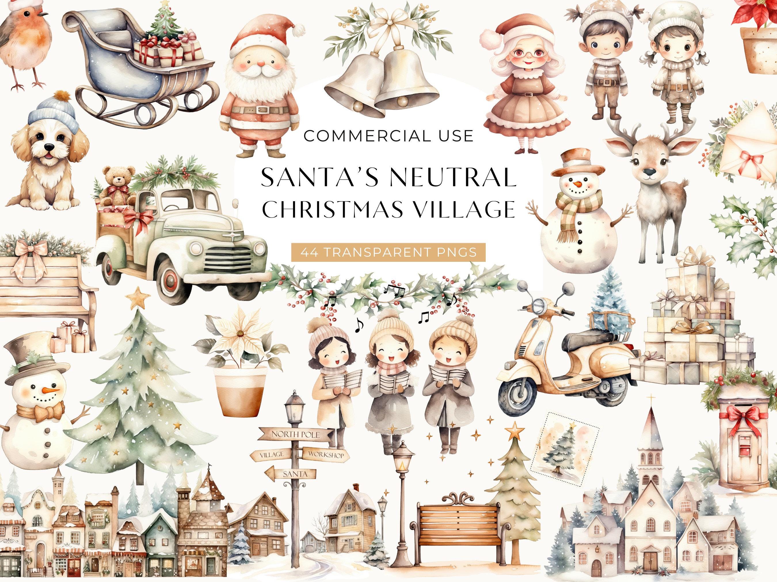Santas Village Clipart, DIGITAL DOWNLOAD, Cute Christmas Village Clip ...