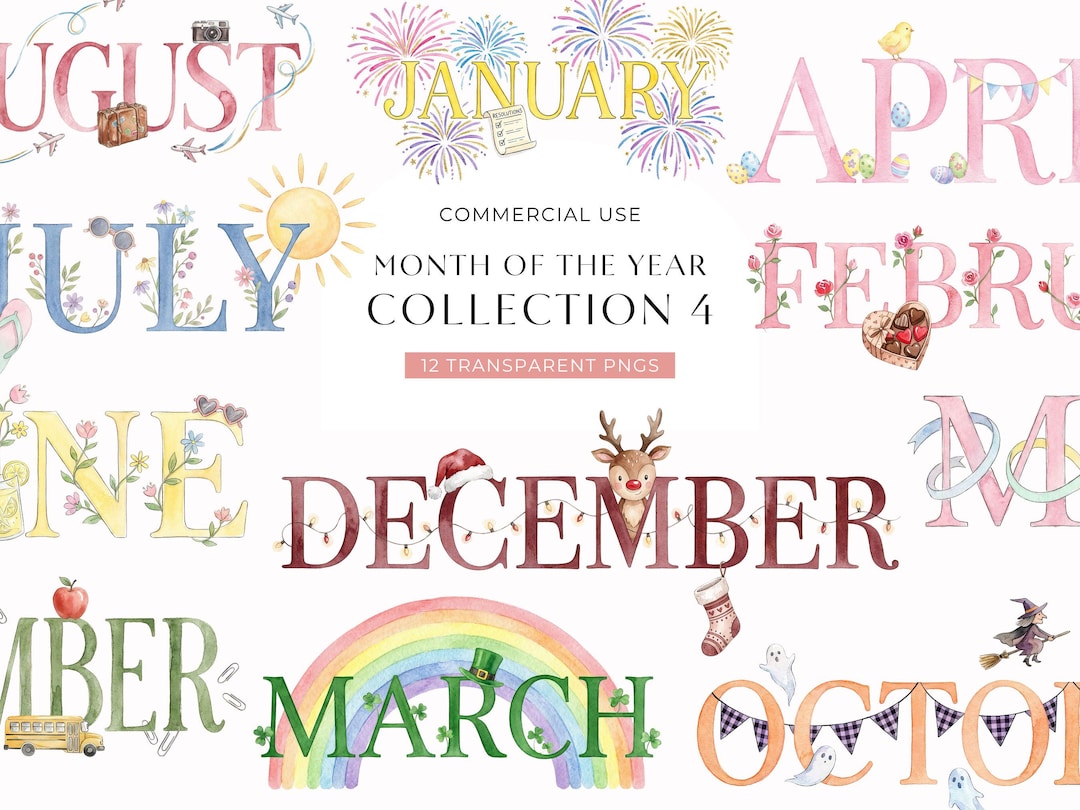 Month Clipart Commercial Use, Watercolor Planner Clip Art, Printable ...