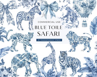 Blue Baby Safari Toile Clipart, INSTANT DOWNLOAD, Toile De Jouy Clip ...