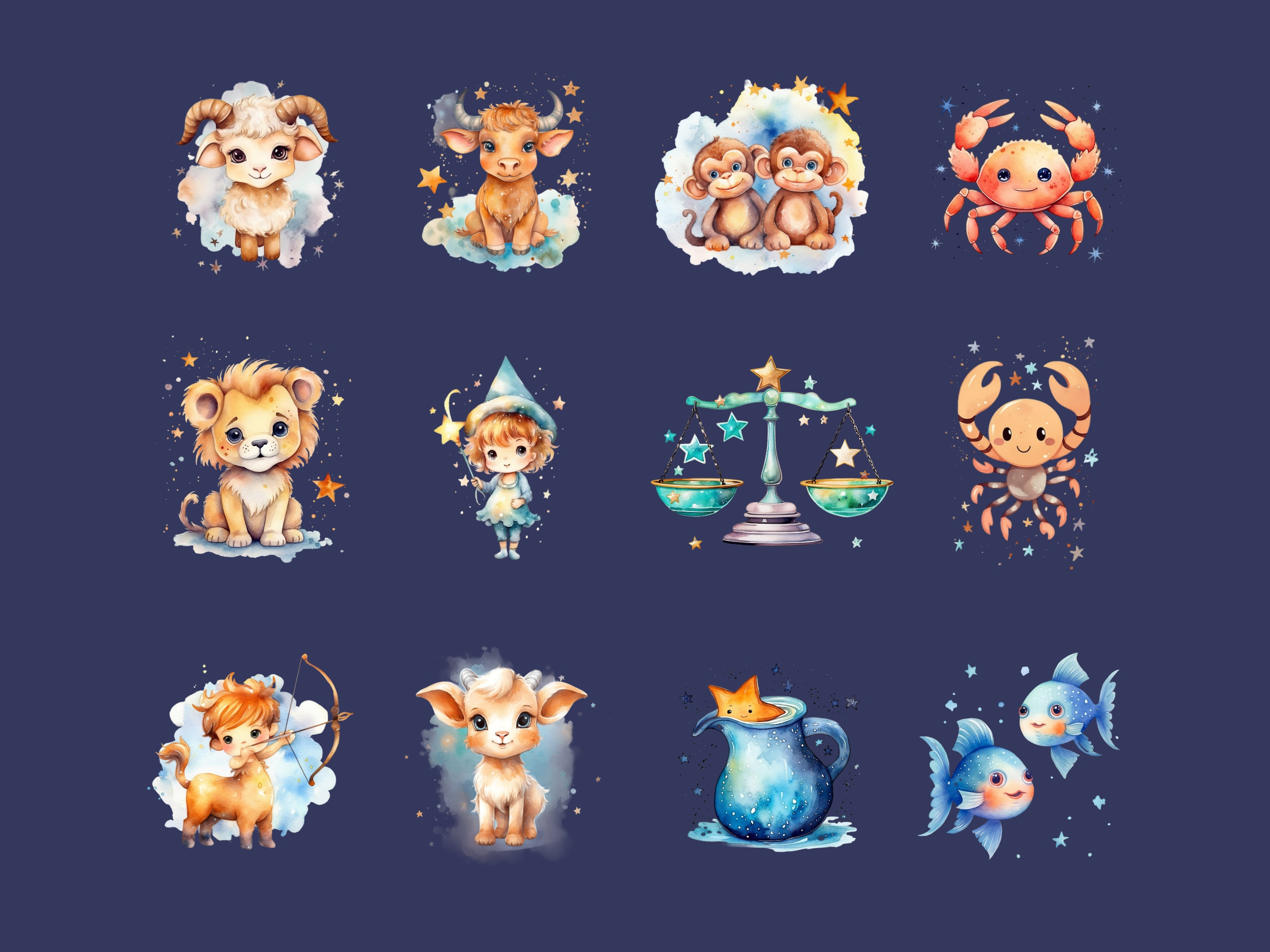 Zodiac Signs Clipart Baby DIGITAL DOWNLOAD Astrology Star - Etsy