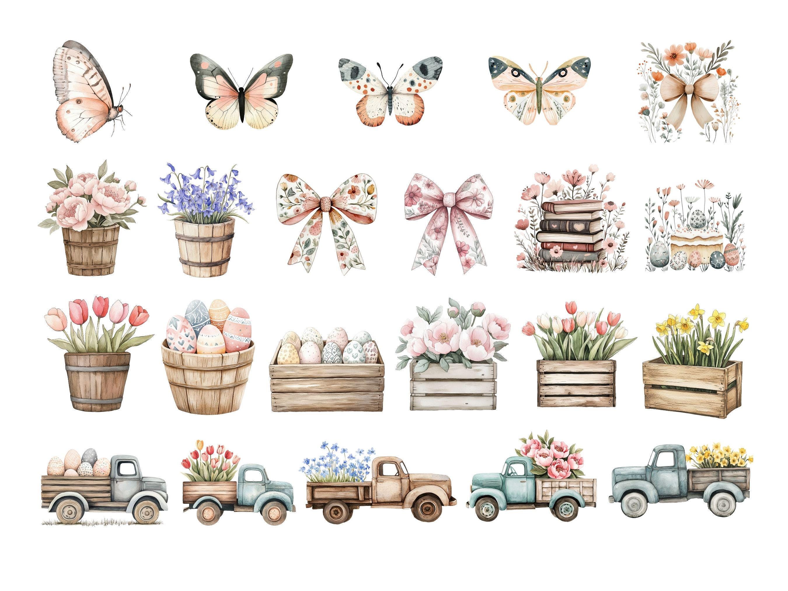 Boho Easter Clipart, Watercolor Neutral Spring Clip Art, Rustic Wreath ...