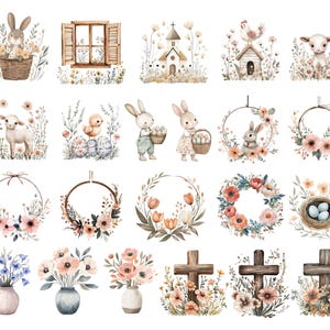 Boho Easter Clipart, Watercolor Neutral Spring Clip Art, Rustic Wreath ...
