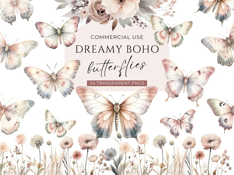 Watercolor Boho Clipart Bundle, DIGITAL DOWNLOAD, Moon Flower Clipart ...