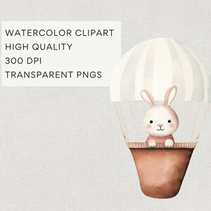 Bunny Hot Air Balloon Clipart, DIGITAL DOWNLOAD, Watercolor Spring Baby ...