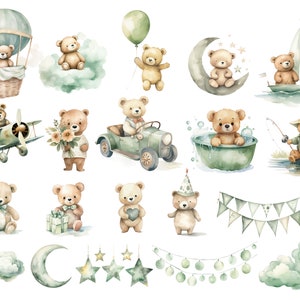 Green Teddy Bear Clipart, DIGITAL DOWNLOAD, Hot Air Balloon Teddy Bear ...