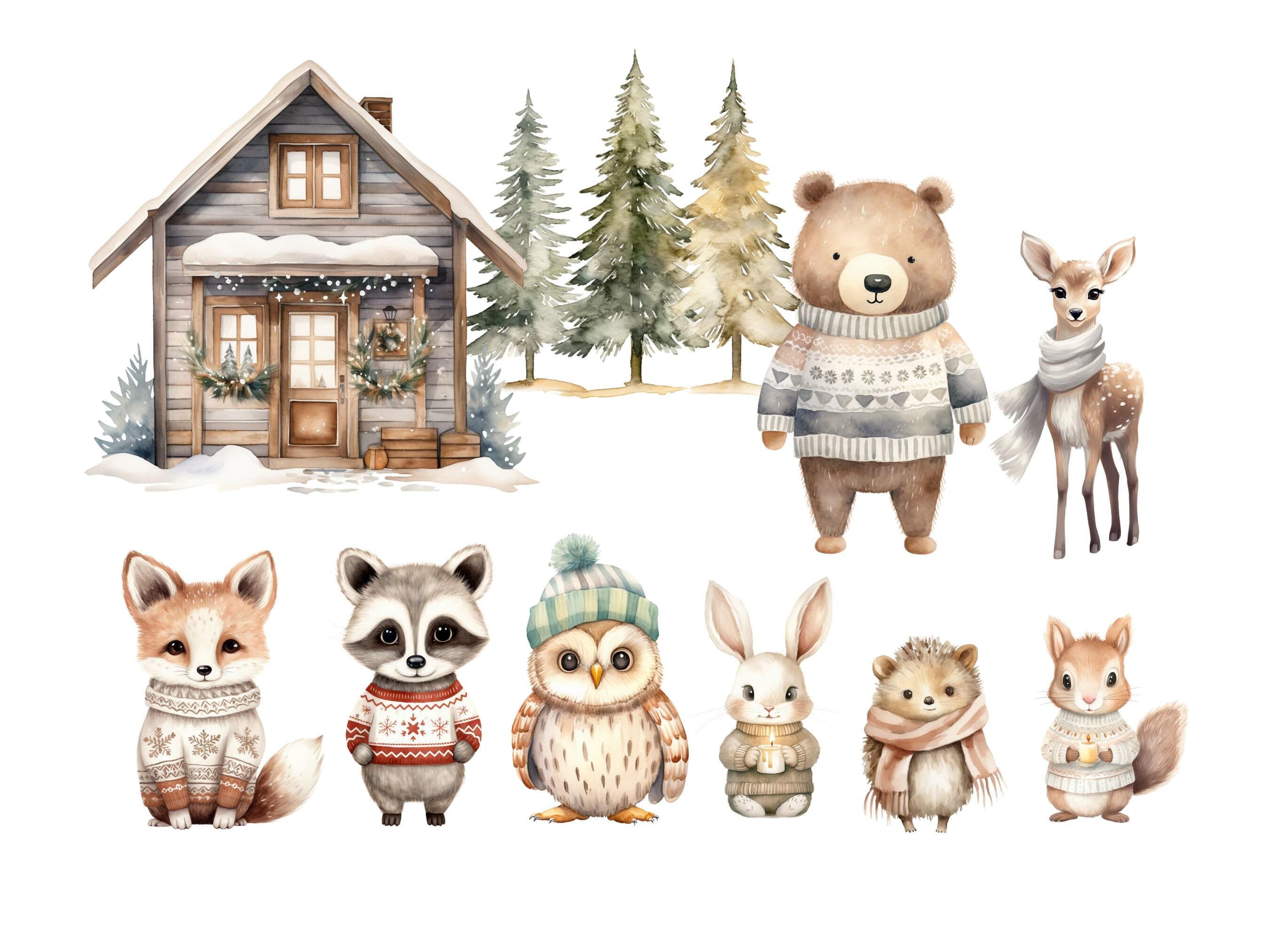 Woodland Creatures Clipart, DIGITAL DOWNLOAD, Christmas Woodland ...