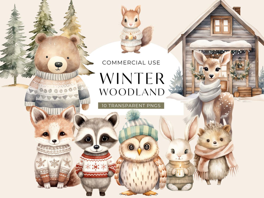 Woodland Creatures Clipart, DIGITAL DOWNLOAD, Christmas Woodland ...