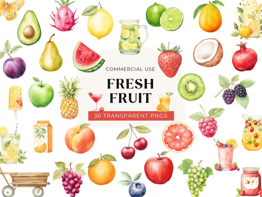 Fruit Watercolor Clipart, DIGITAL DOWNLOAD, Tropical Fruit, Strawberry ...