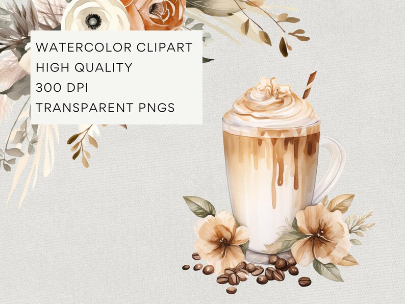 Coffee Lover Clipart Boho, DIGITAL DOWNLOAD, Watercolor Cup of Coffee ...