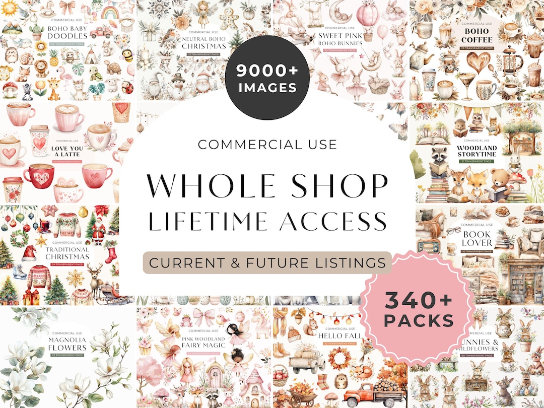 Whole Shop Bundle Clipart, Unlimited Lifetime All Access Pass, Entire ...