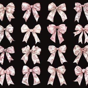 Pink Toile Bow Clipart, DIGITAL DOWNLOAD, Coquette Bows Clip Art ...