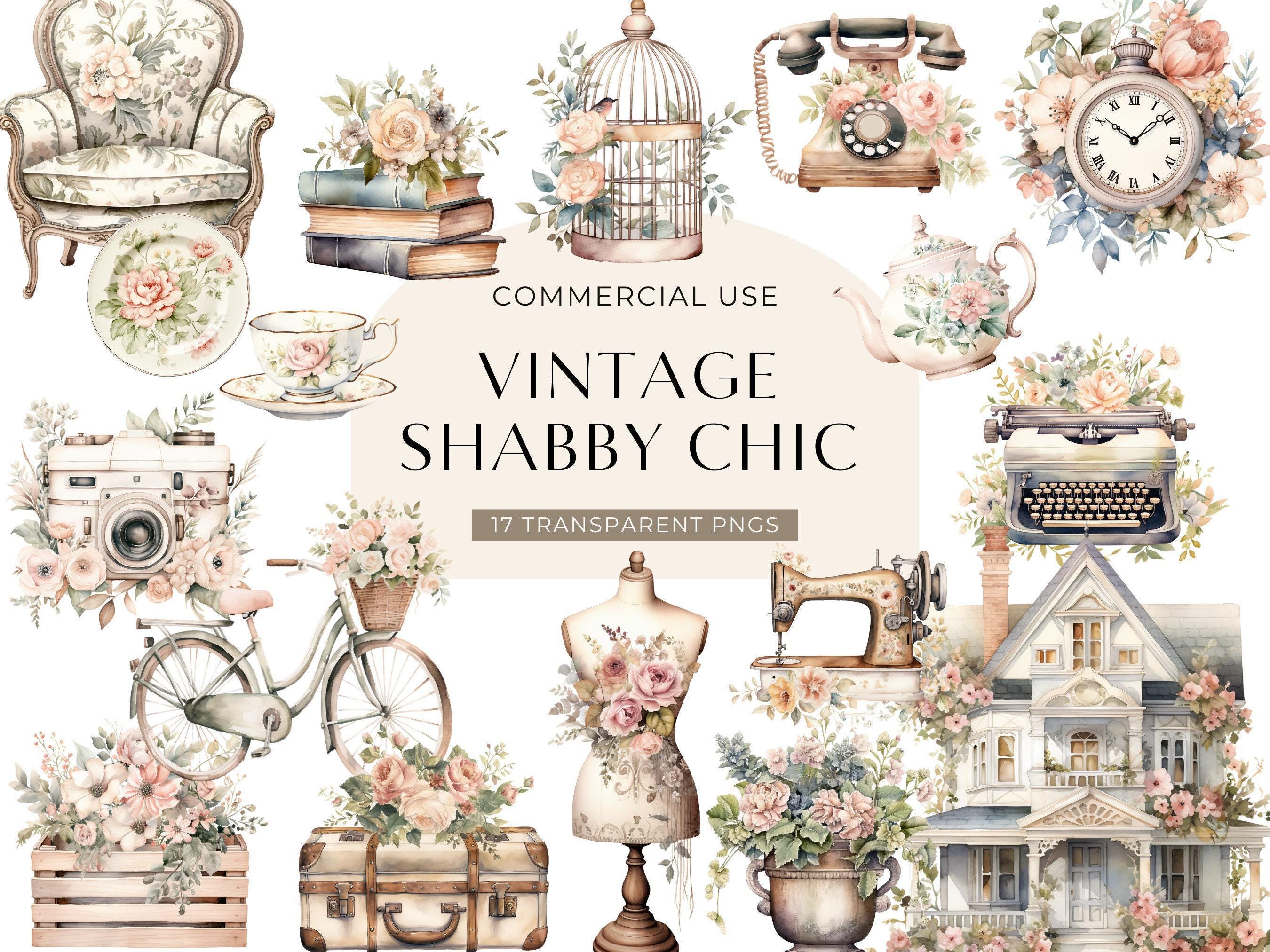 Shabby Chic Clip Art Graphic 15 Vintage Chair Clipart, Floral Chair