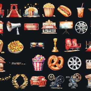 Movie Night Clipart, DIGITAL DOWNLOAD, Movie Theatre Clipart, Cinema ...