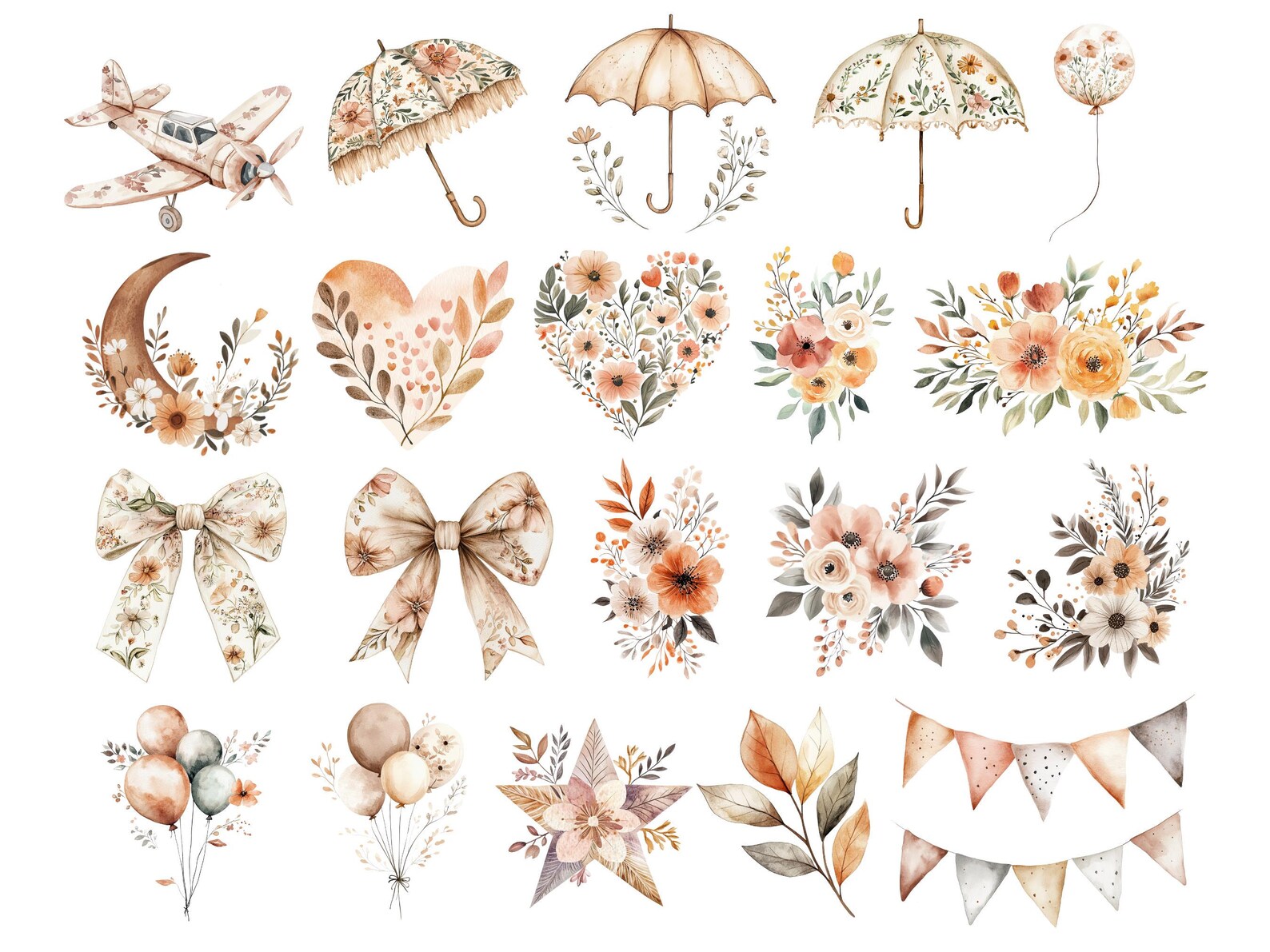 Boho Rainbow Watercolor Clipart, DIGITAL DOWNLOAD, Floral Rainbow Clip ...