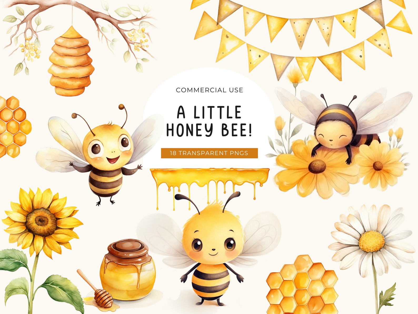 Baby Bee Clipart, DIGITAL DOWNLOAD, Cute Bee Watercolor Clipart, Bee ...