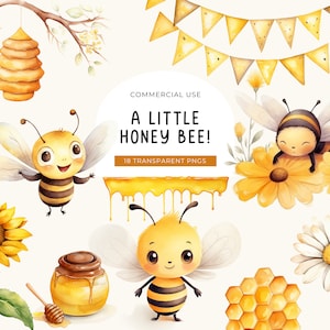 Baby Bee Clipart, DIGITAL DOWNLOAD, Cute Bee Watercolor Clipart, Bee ...
