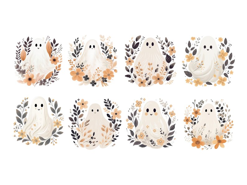 Boho Ghost Clipart, DIGITAL DOWNLOAD, Floral Ghost Clipart, Cute ...