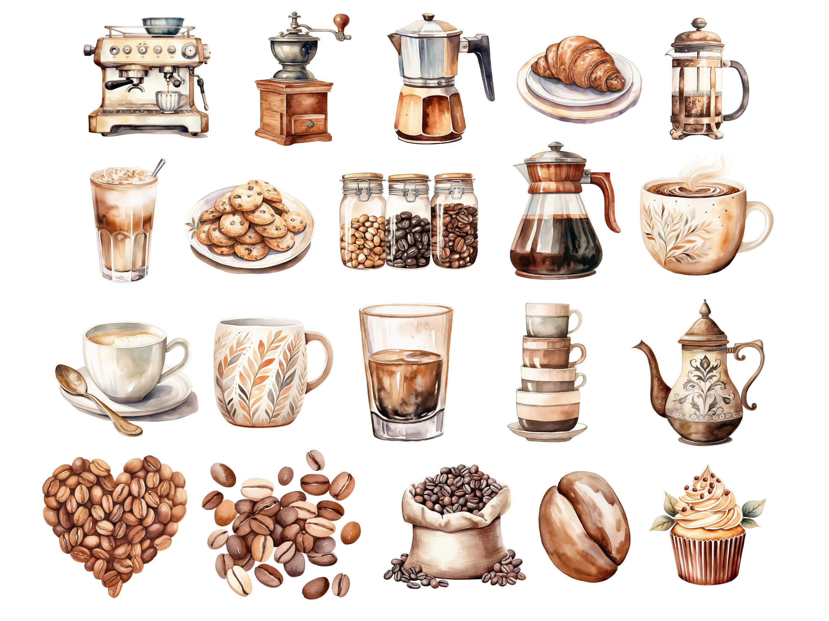 Coffee Shop Clipart, DIGITAL DOWNLOAD, Watercolor Coffee Lover Clipart ...