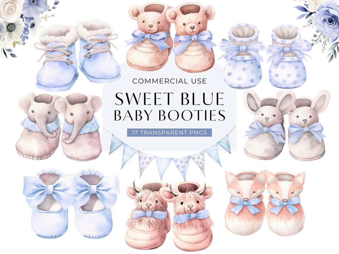 Baby Booties Clipart Blue, DIGITAL DOWNLOAD, Baby Shower Clip Art ...