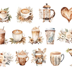 Coffee Lover Clipart Boho, DIGITAL DOWNLOAD, Watercolor Cup of Coffee ...