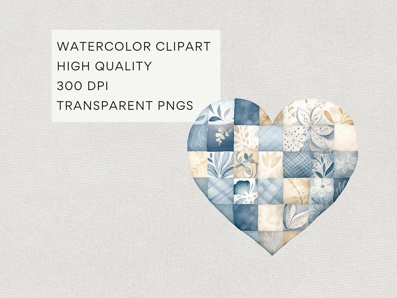 Blue Patchwork Hearts Clipart, DIGITAL DOWNLOAD, Cute Valentine Clipart ...