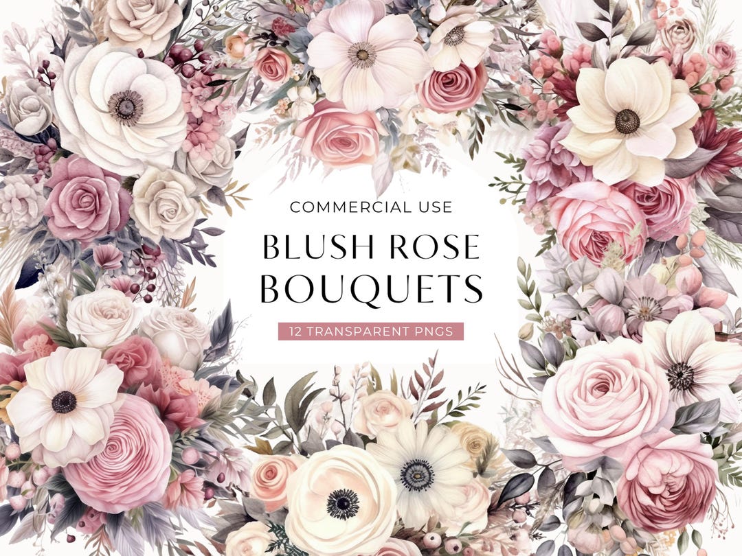 Blush Pink Rose Clipart, DIGITAL DOWNLOAD, Dusty Rose Watercolor Floral ...