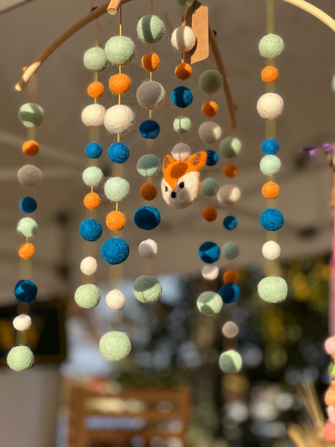 One Fine Day Fox Mobile, Felt Ball Mobile, Nursery Mobile, Ecofriendly ...