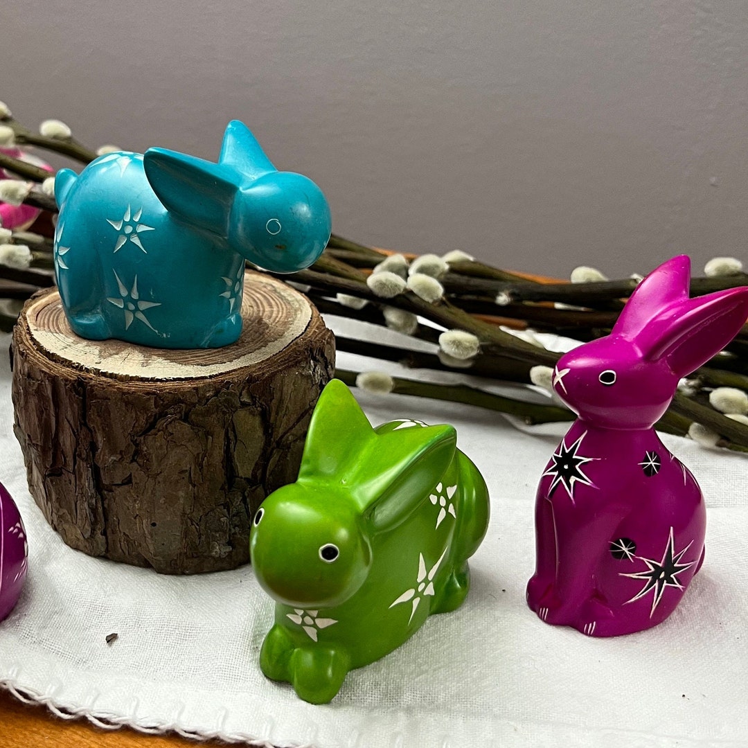 Soapstone Spring Bunny, Kenyan Carved Soapstone, Easter Decor, Rabbit ...