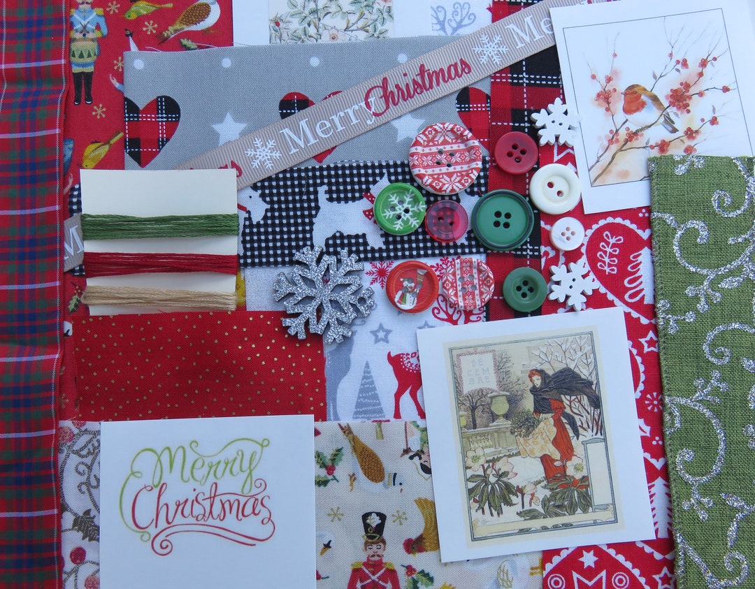 Slow Stitch Pack, Christmas Slow Stitching, Fabric Remnants, Textile ...