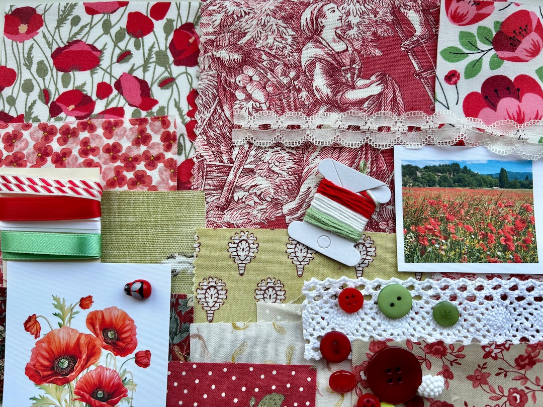 Poppy Fields Slow Stitch Kit: Fabric Remnants, Lace & Buttons - Etsy