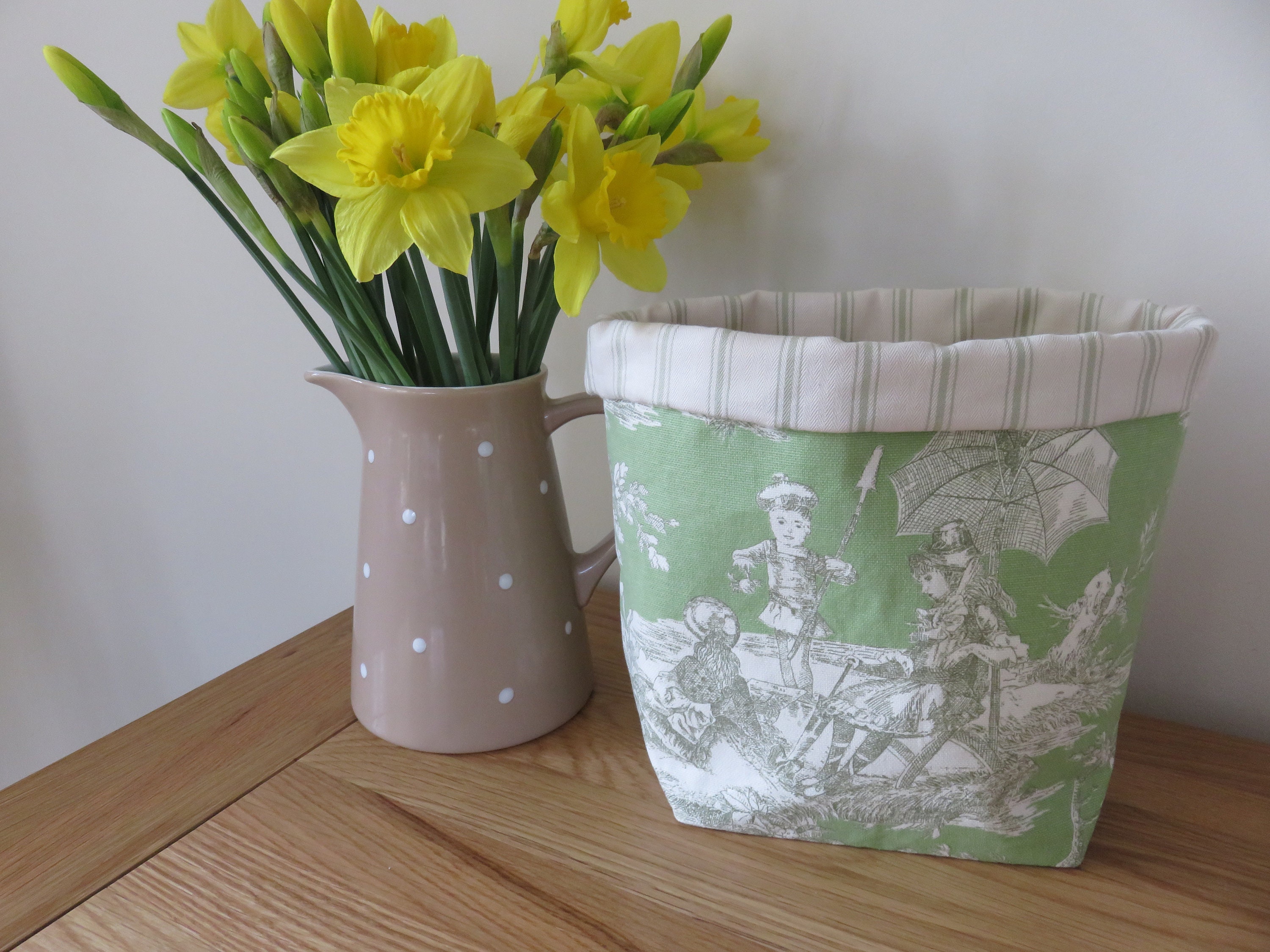 Fabric Storage Basket Toile De Jouy Pistachio or Pink - Etsy
