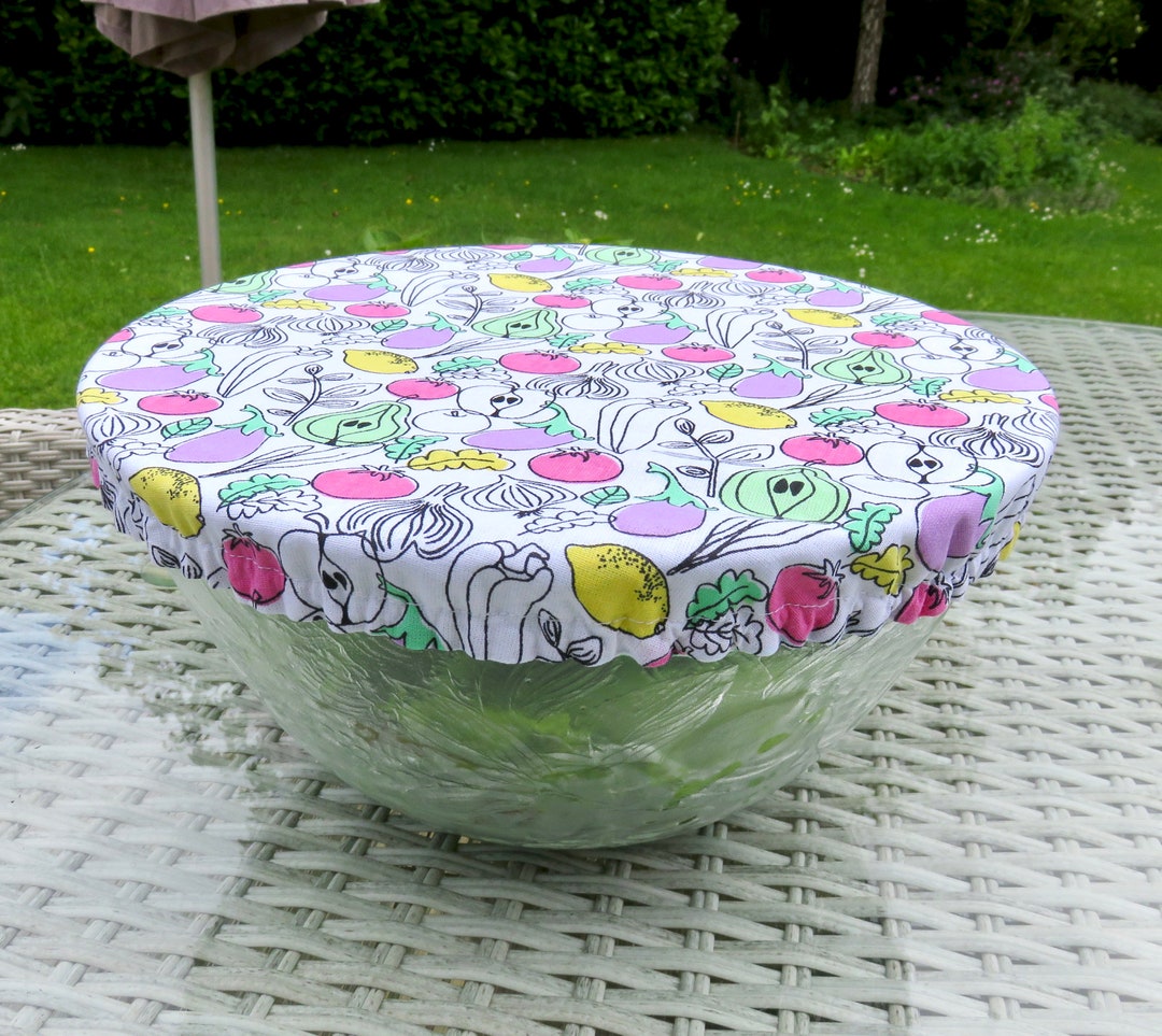 Reusable Cotton Bowl Cover, Fruit & Vegetable Print, Zero Waste Cover ...