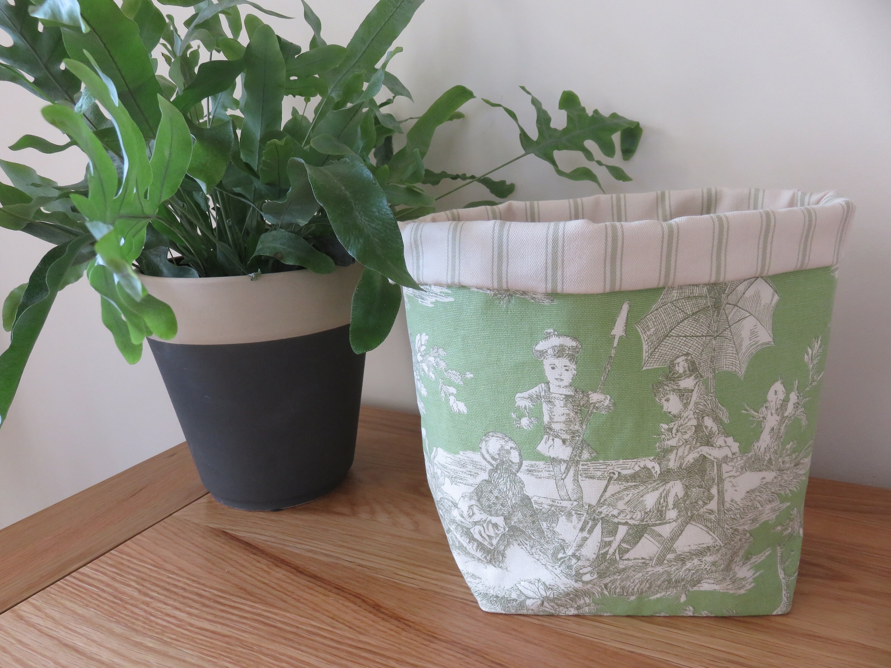 Fabric Storage Basket Toile De Jouy Pistachio or Pink - Etsy