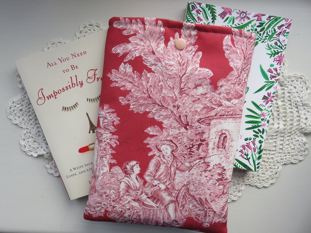 Book Cover, Toile De Jouy Book Protector, Red Toile De Jouy - Etsy